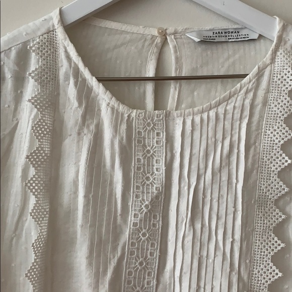 Zara | Tops | Zara White Ruffle Eyelid Lace Polka Dot Blouse | Poshmark